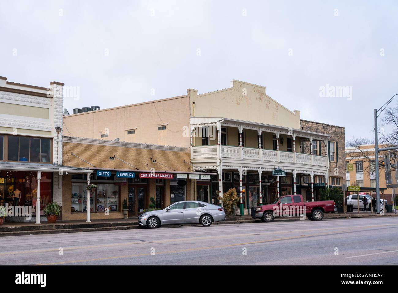 Fredericksburg, Texas - February 22, 2024: Street scene from hill ...