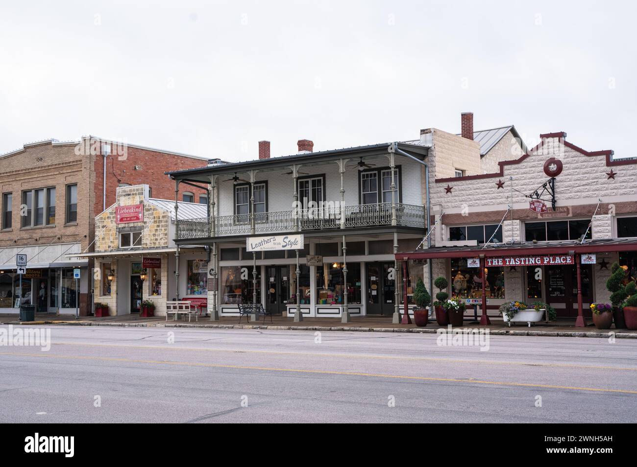 Fredericksburg, Texas - February 22, 2024: Street scene from hill ...