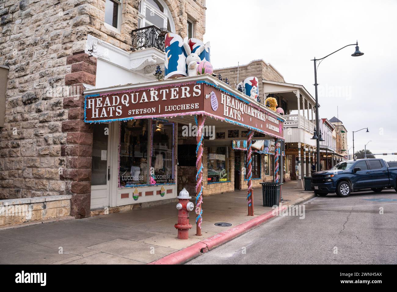 Fredericksburg, Texas - February 22, 2024: Street scene from hill ...