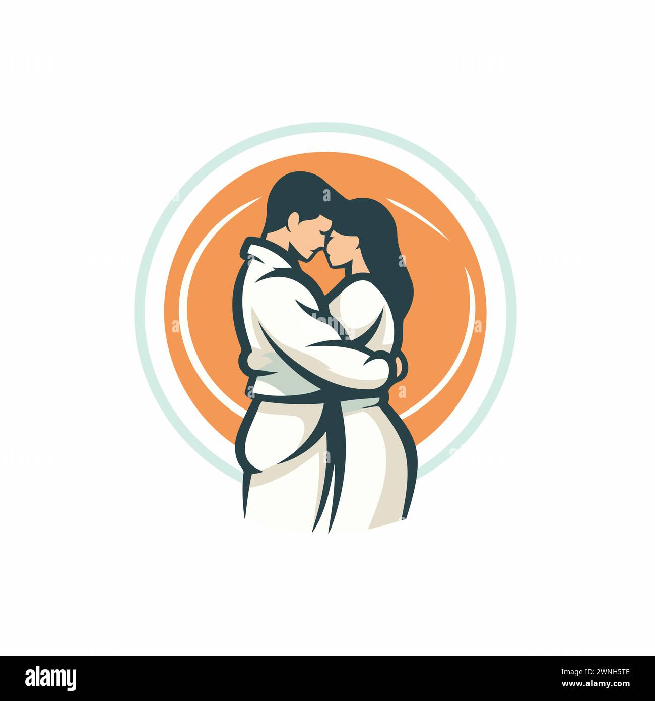 Couple in love icon. Vector illustration of man and woman hugging each ...