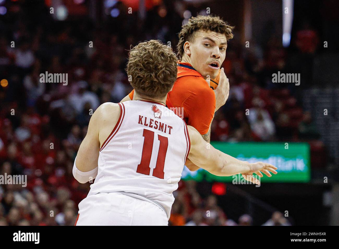 Madison, WI, USA. 2nd Mar, 2024. Wisconsin Badgers guard Max Klesmit ...