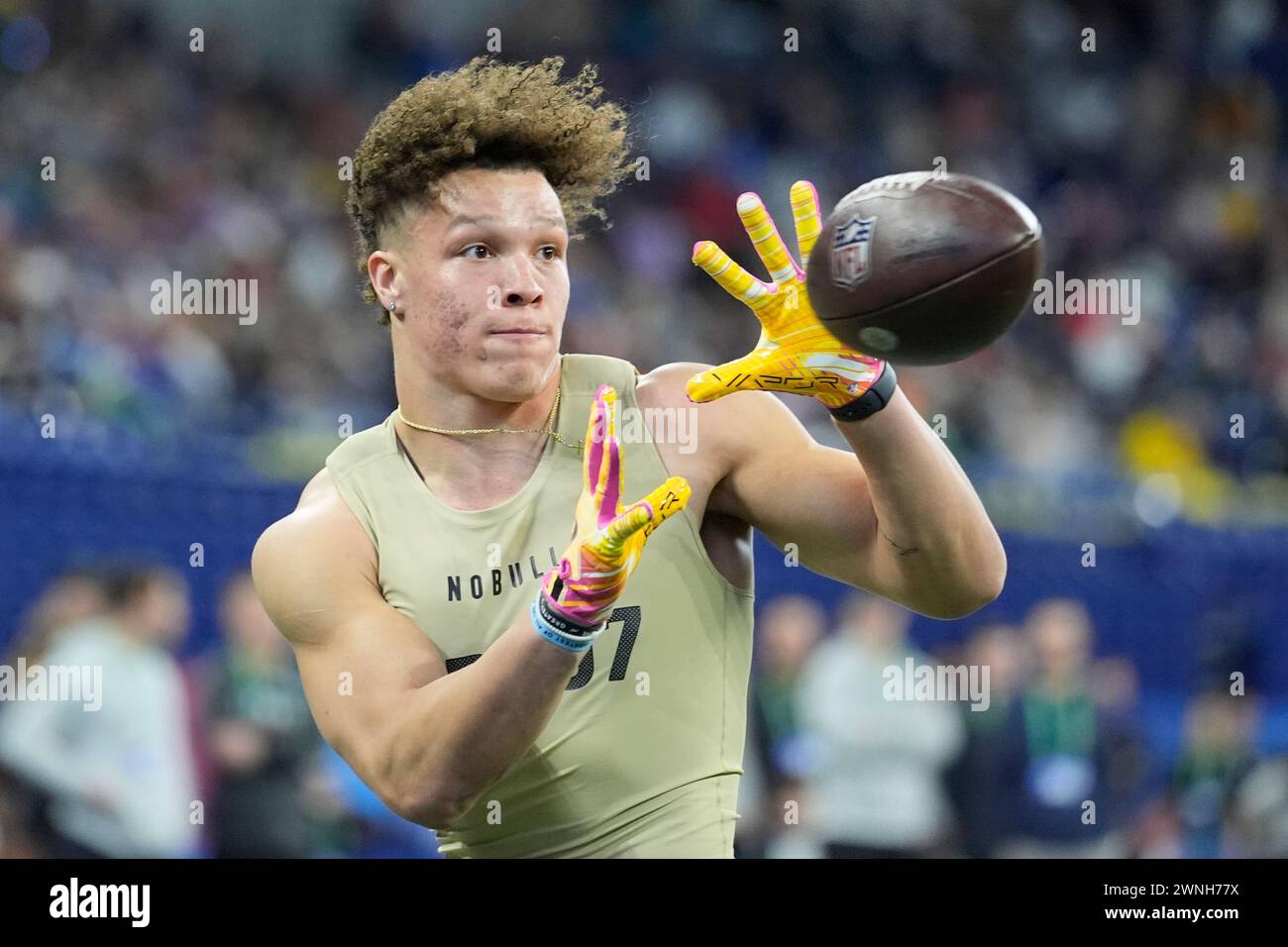 South Dakota State running back Isaiah Davis runs a drill at the NFL ...
