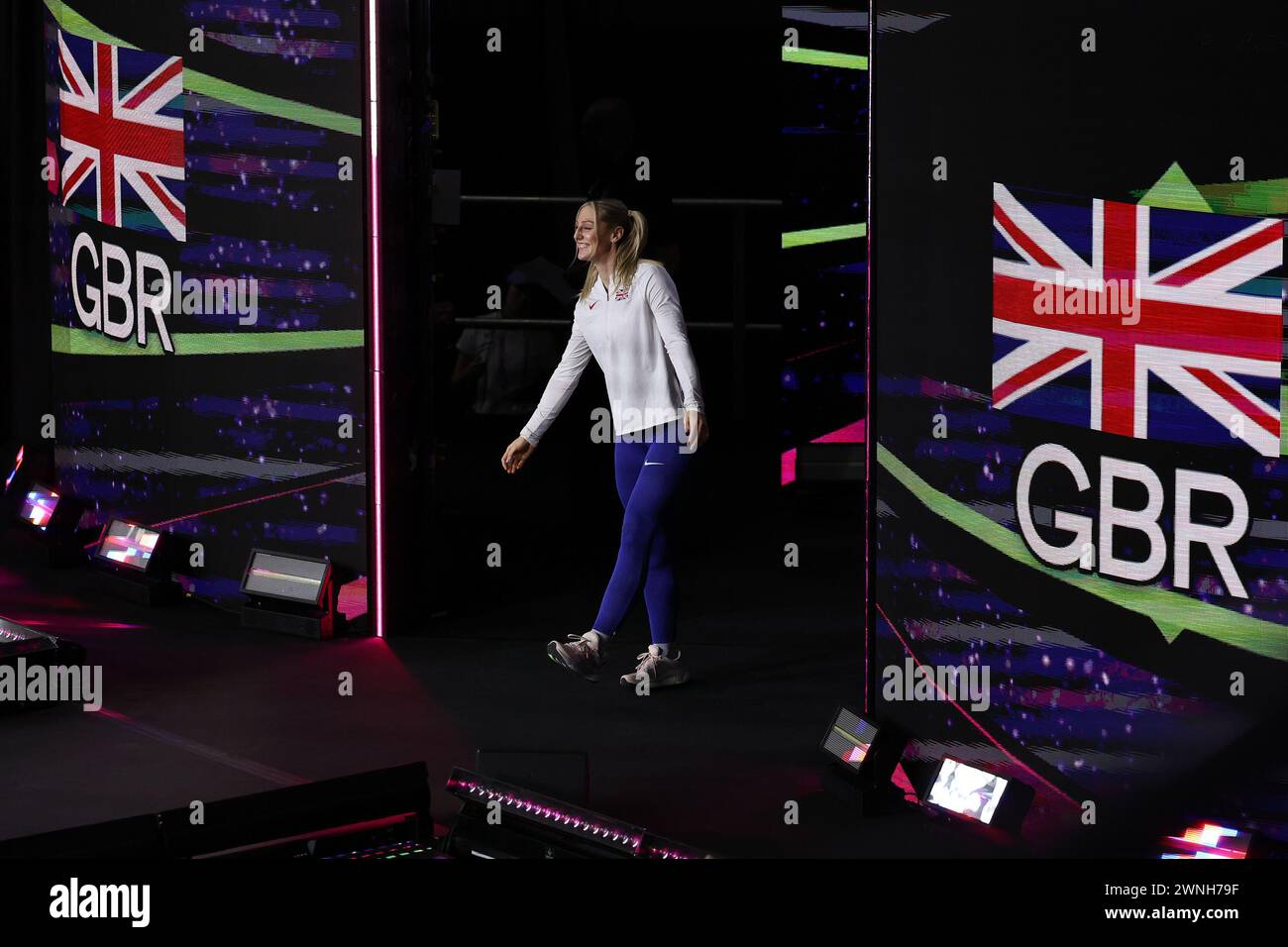 Molly Caudery (GBR, Pole Vault) emerges for the pole vault final during ...