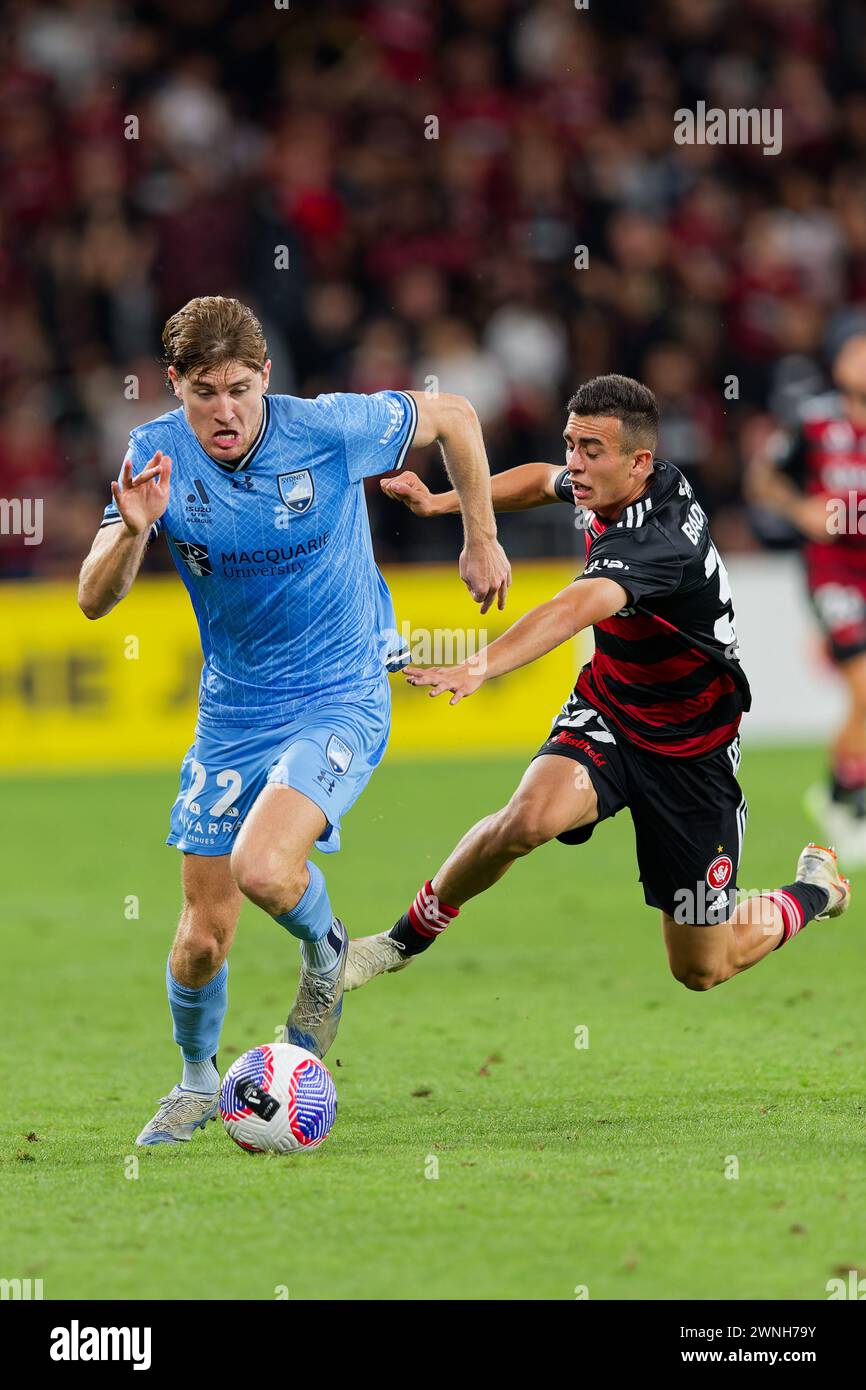 Sydney, Australia. 02nd Mar, 2024. Max Burgess of Sydney FC controls ...