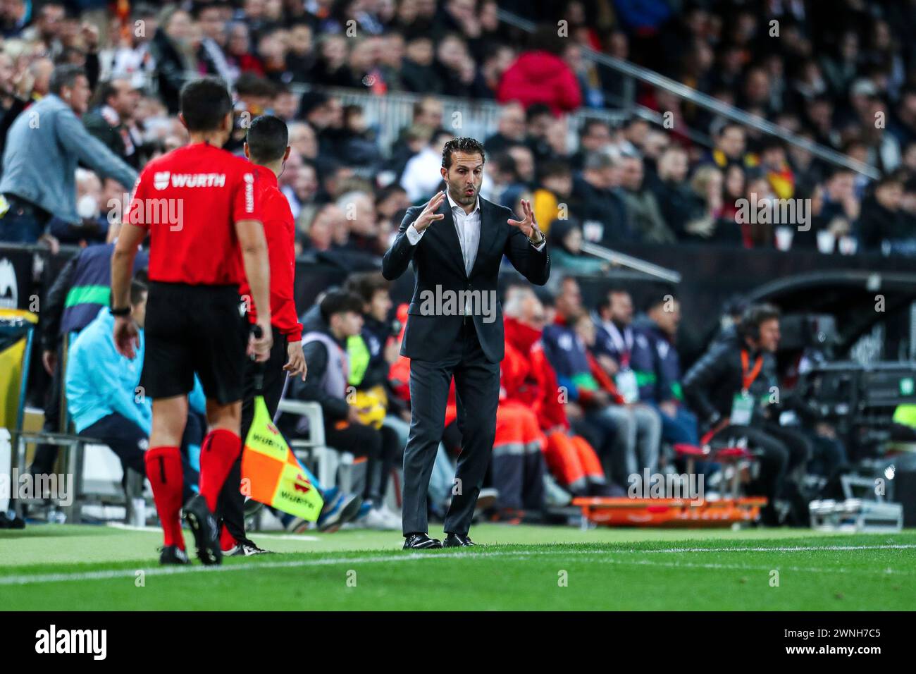 Ruben Baraja, head coach of Valencia, gestures during the Spanish ...