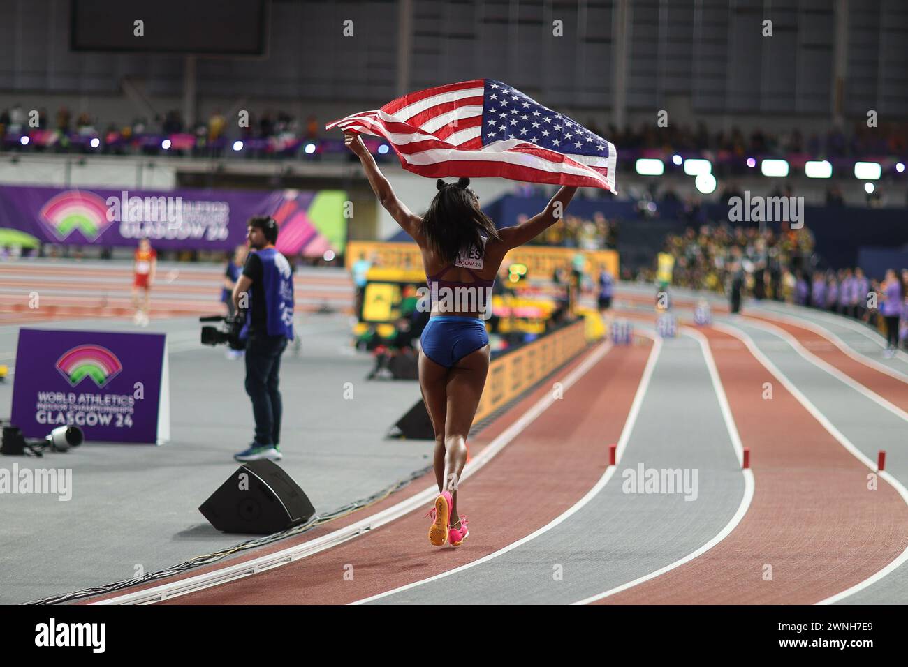 Alexis Holmes (USA, 400 Metres) celebrates her bronze medalduring the ...