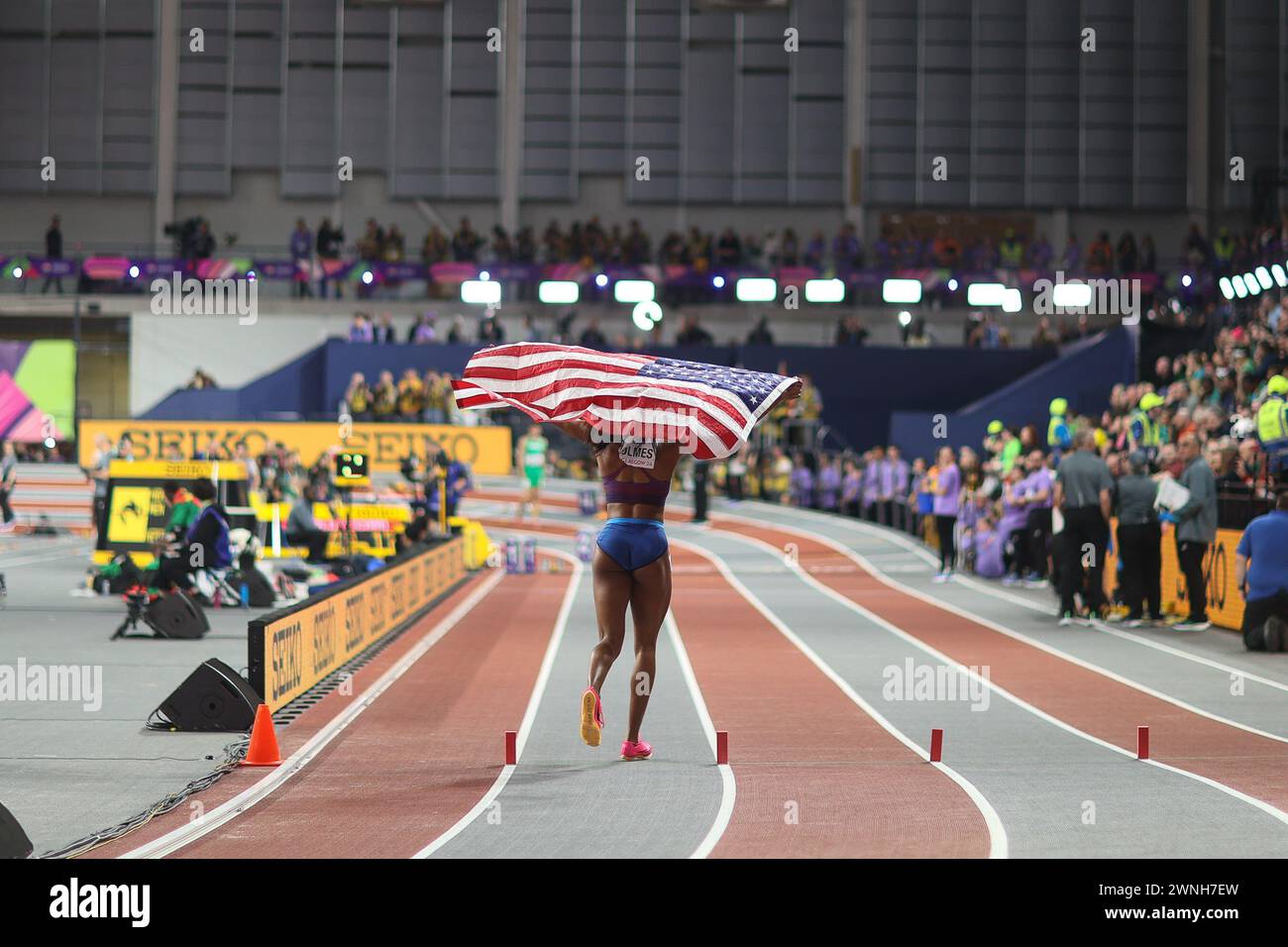 Alexis Holmes (USA, 400 Metres) celebrates her bronze medalduring the ...