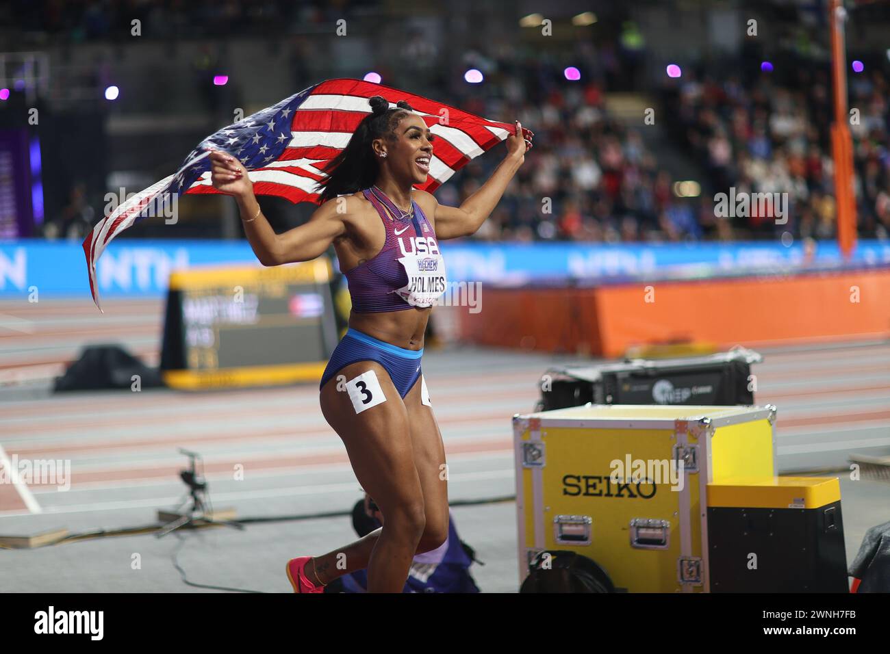 Alexis Holmes (USA, 400 Metres) celebrates her bronze medalduring the ...