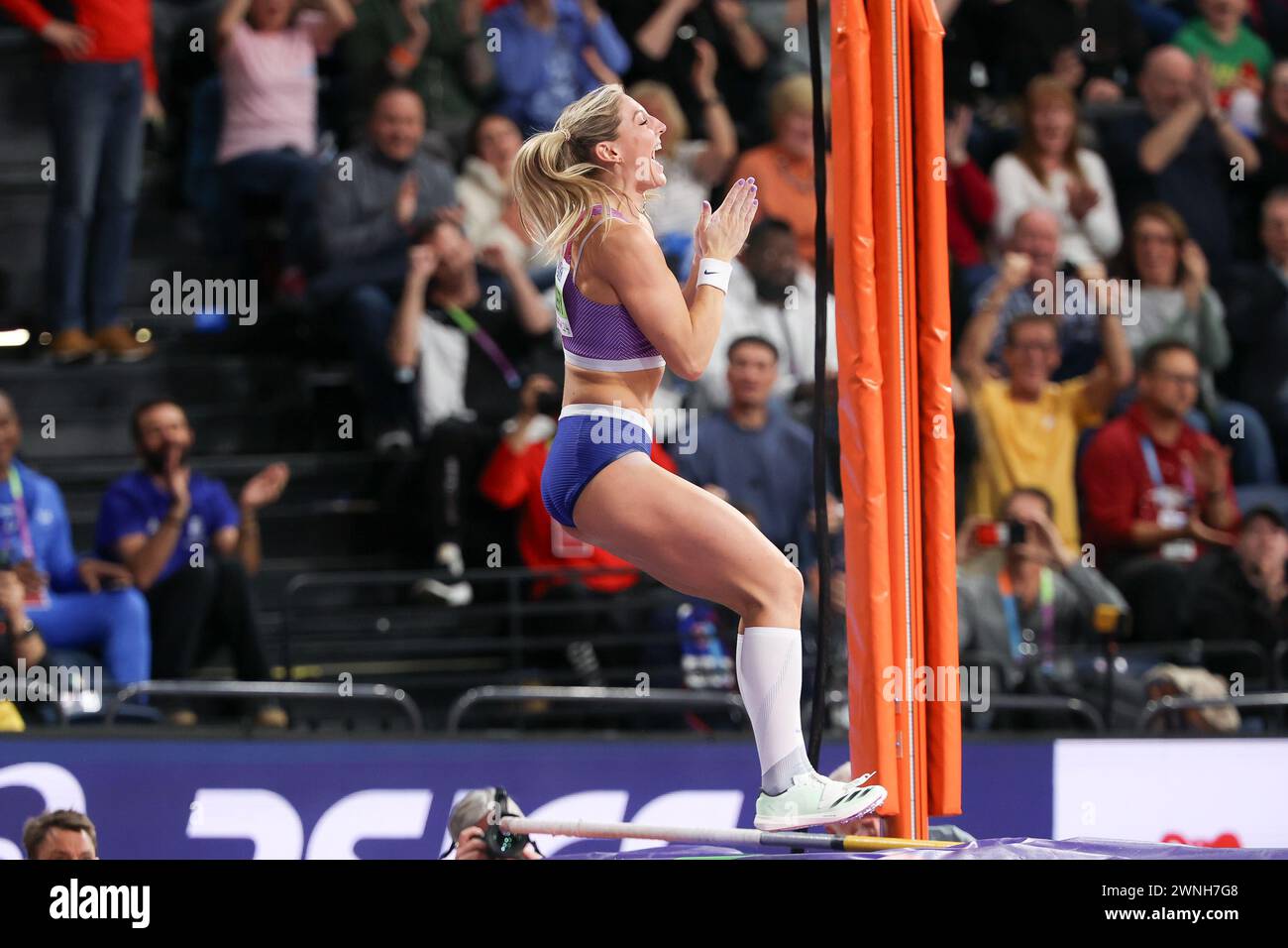 Molly Caudery (GBR, Pole Vault) celebrates a clearance during the 2024 ...