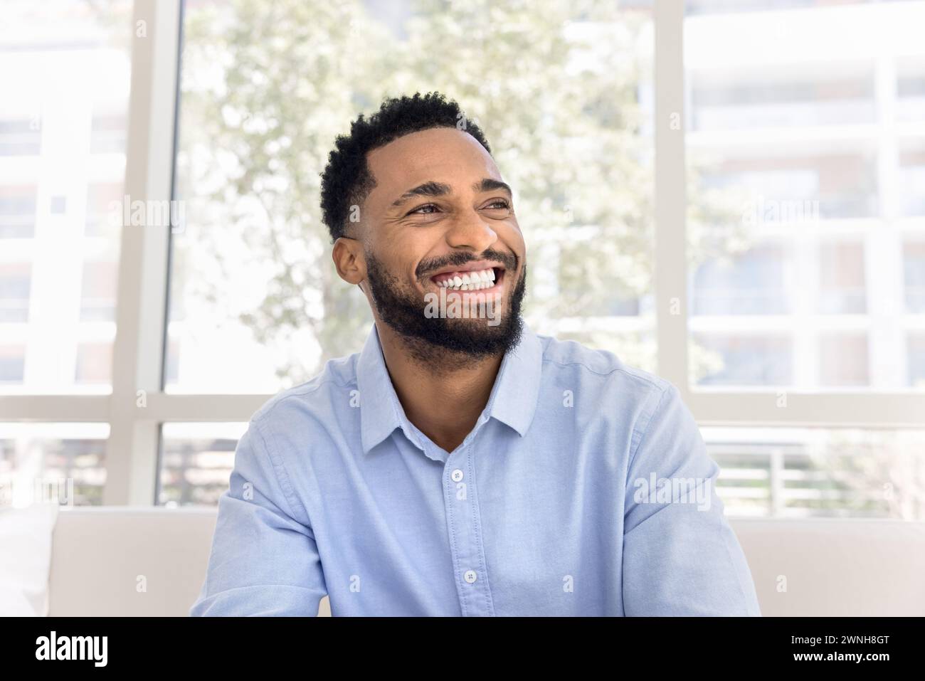 Joyful black male freelancer hi-res stock photography and images - Alamy