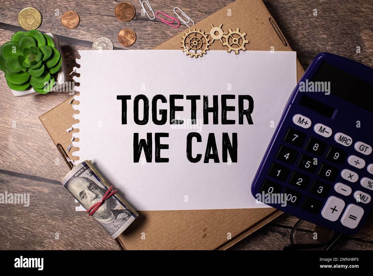 text Together we can two wooden blocks on a wooden background Stock ...