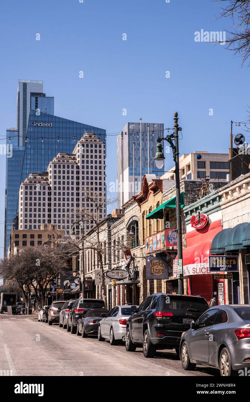 Austin, Texas - February 22, 2024: View of historic Sixth Street known ...
