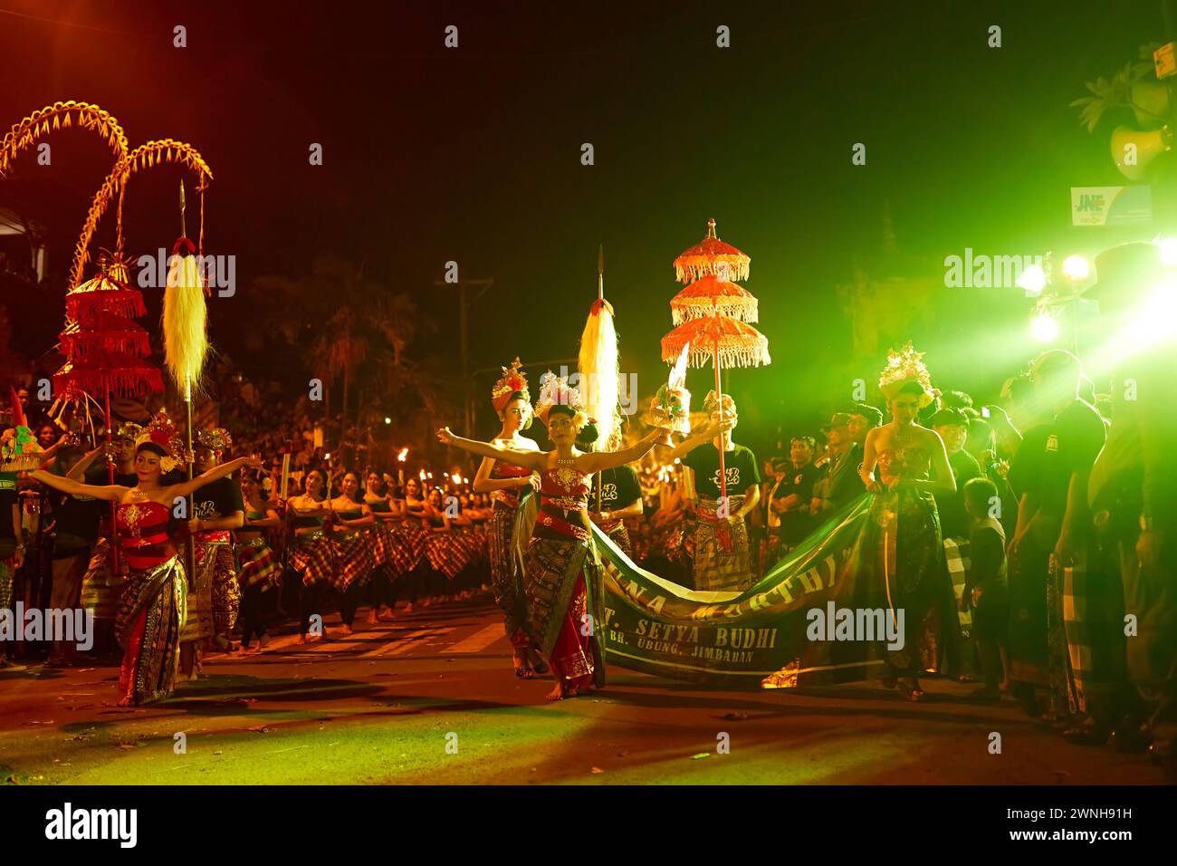 The sacred traditional Ogoh-Ogoh masquerade parade with dancing and ...