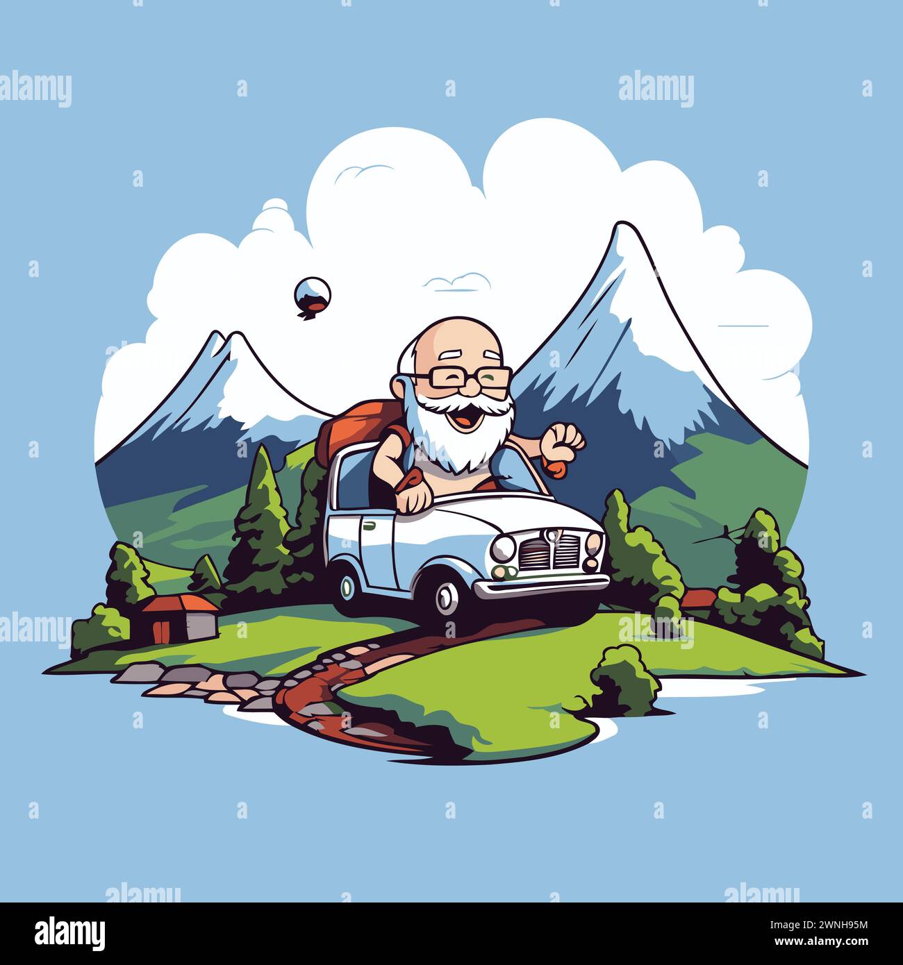 Happy man driving car cartoon hi-res stock photography and images - Alamy