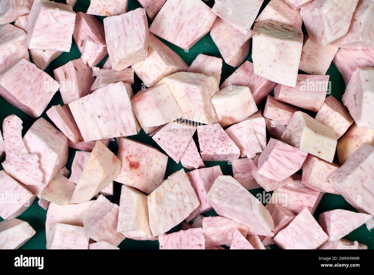 closeup of taro root vegetable, eddo malanga, green background Stock ...