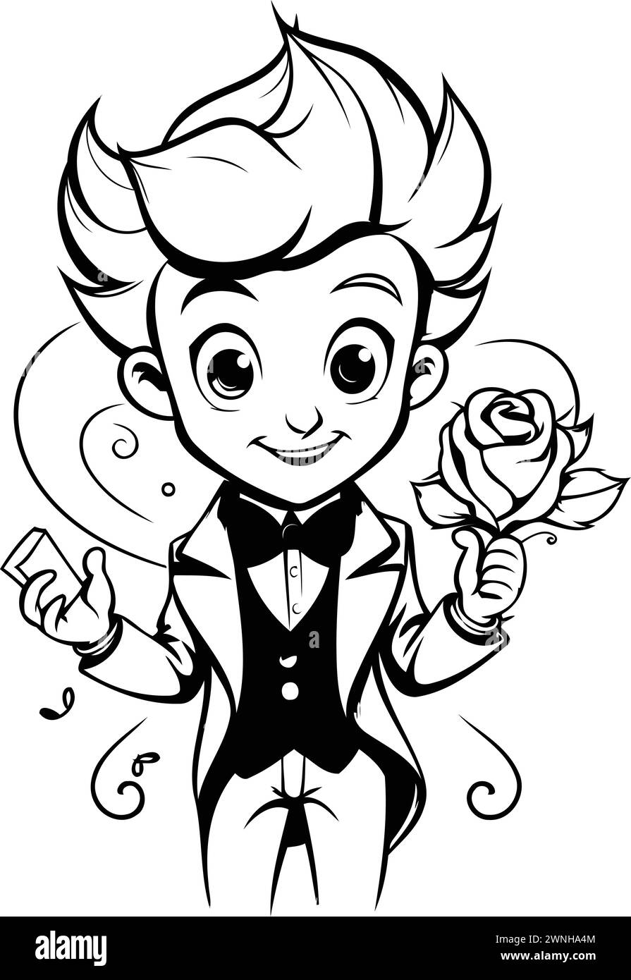 Boy holding a rose Stock Vector Images - Alamy