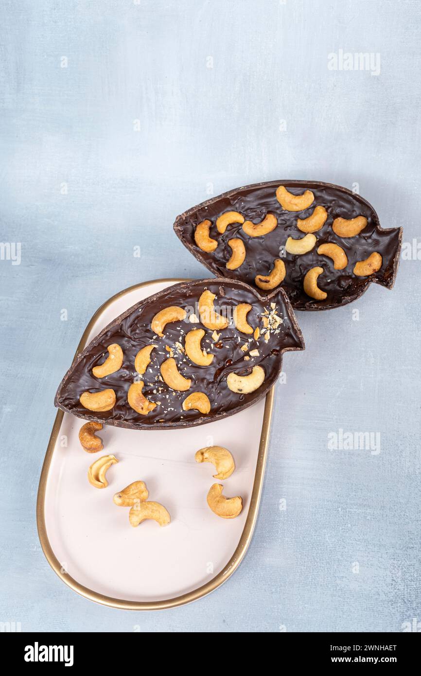 Dark Belgian chocolate Easter egg, filled with cupuaçu jam and cashew ...