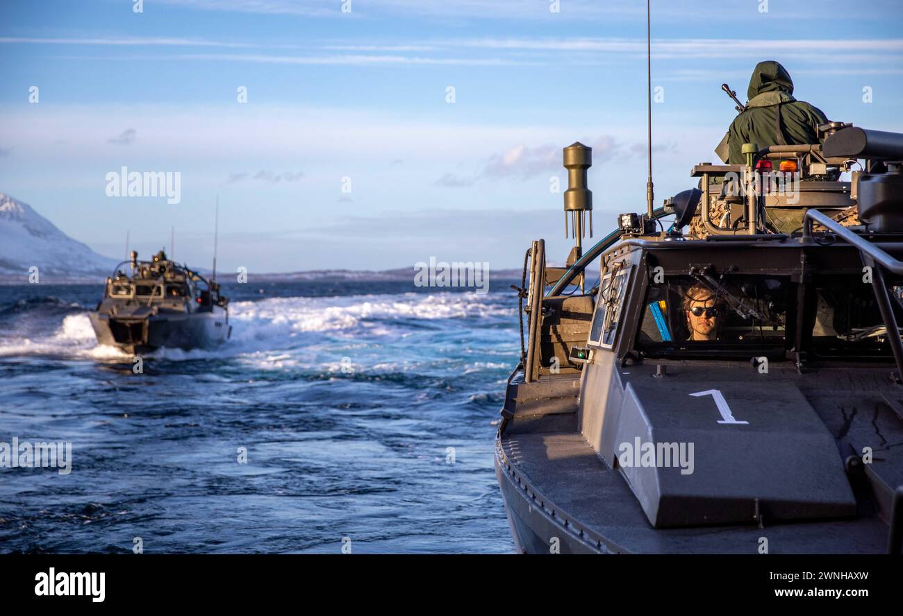 Swedish Marines, assigned to 2nd Marine Battalion, in CB90-class fast ...