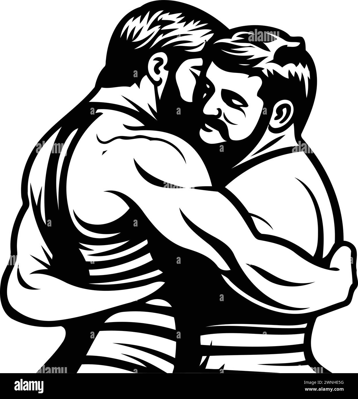 Bodybuilding - Two strong men hugging. Vector illustration ready for ...