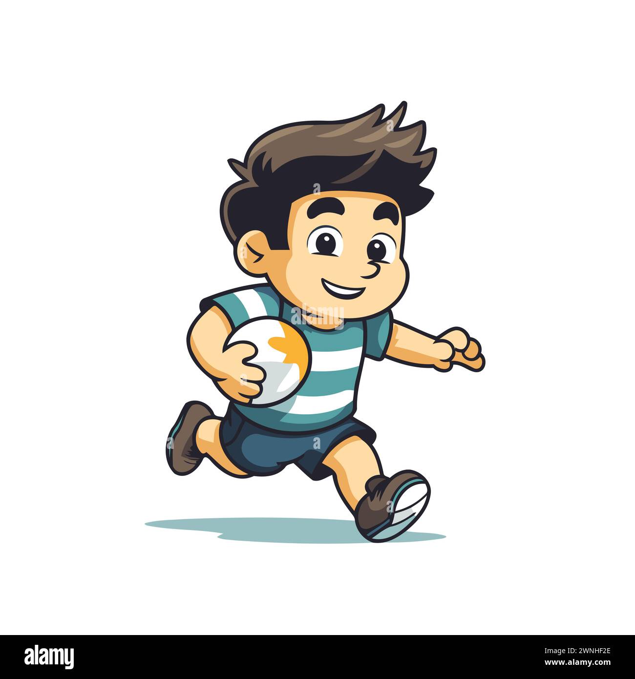 Cute boy running with ball. cartoon vector illustration isolated on ...