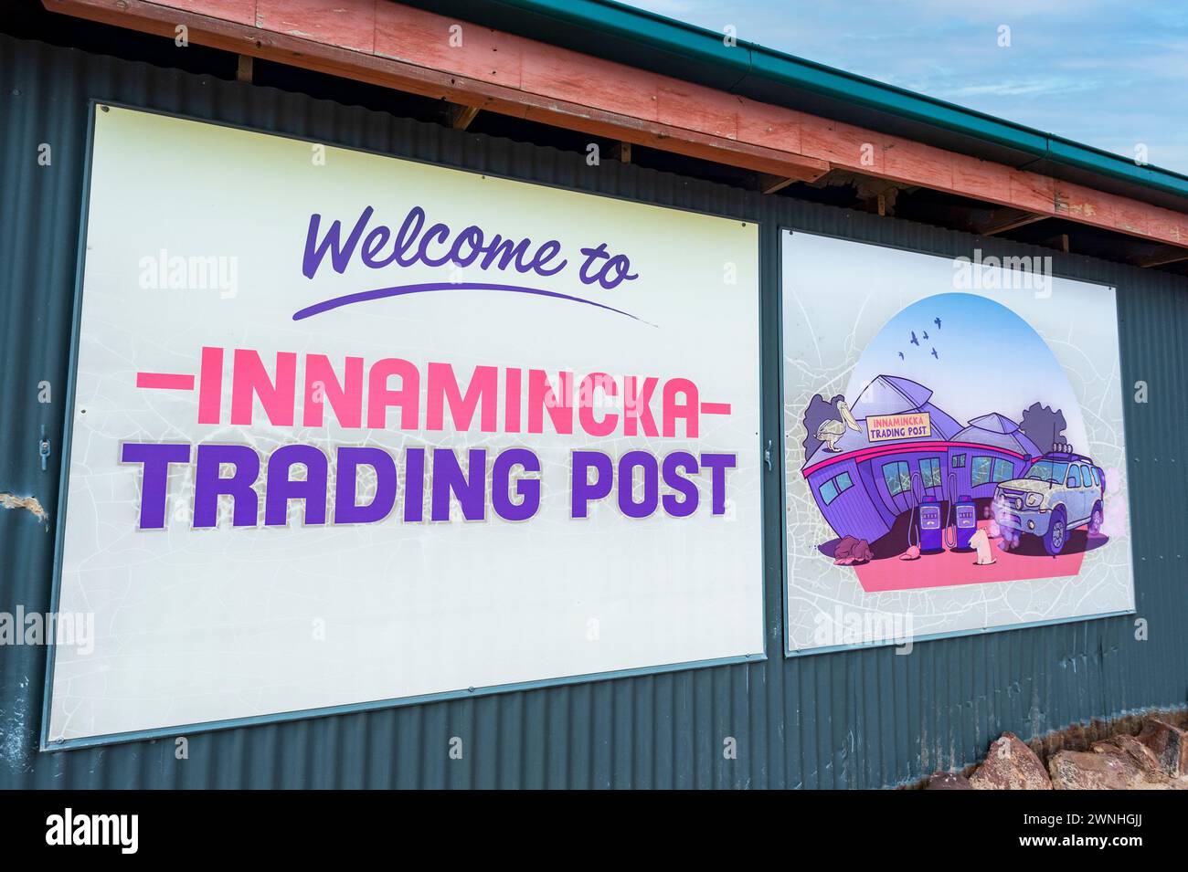 Welcome to Innamincka Trading Post sign in the remote Outback town of ...