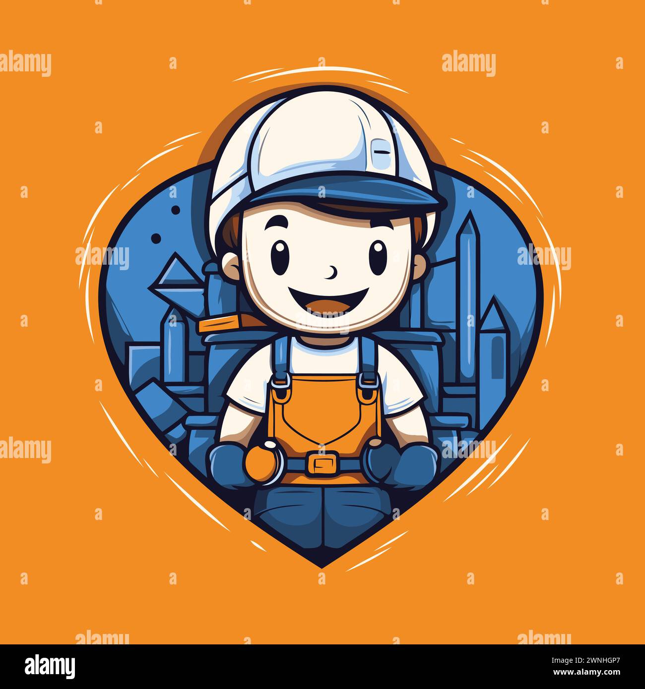 Vector illustration of Cartoon little boy construction worker in heart ...