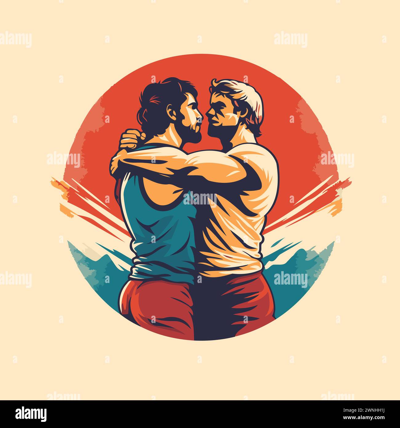 Hugging two men Stock Vector Images - Alamy