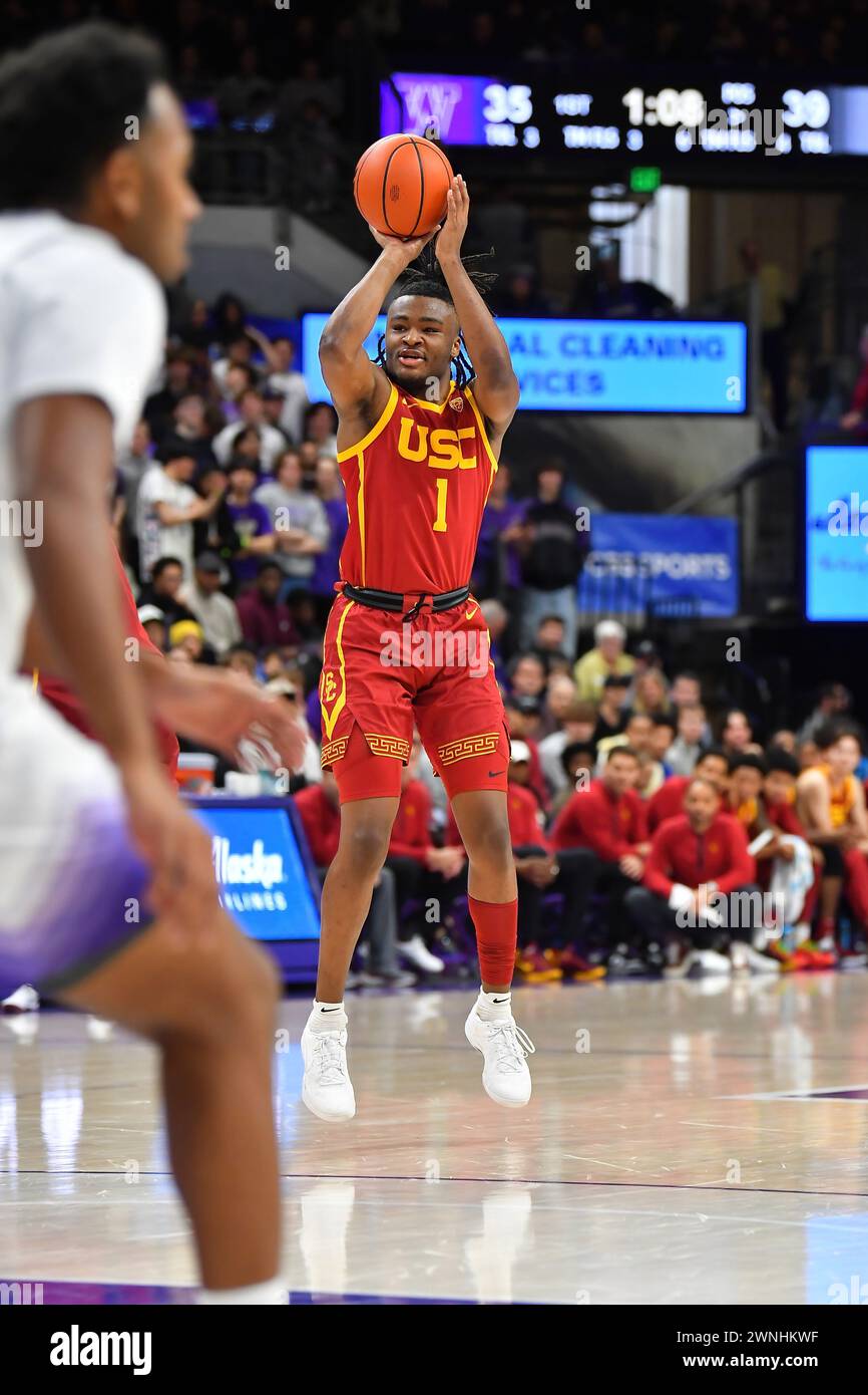 Seattle, WA, USA. 02nd Mar, 2024. USC Trojans guard Isaiah Collier (1 ...