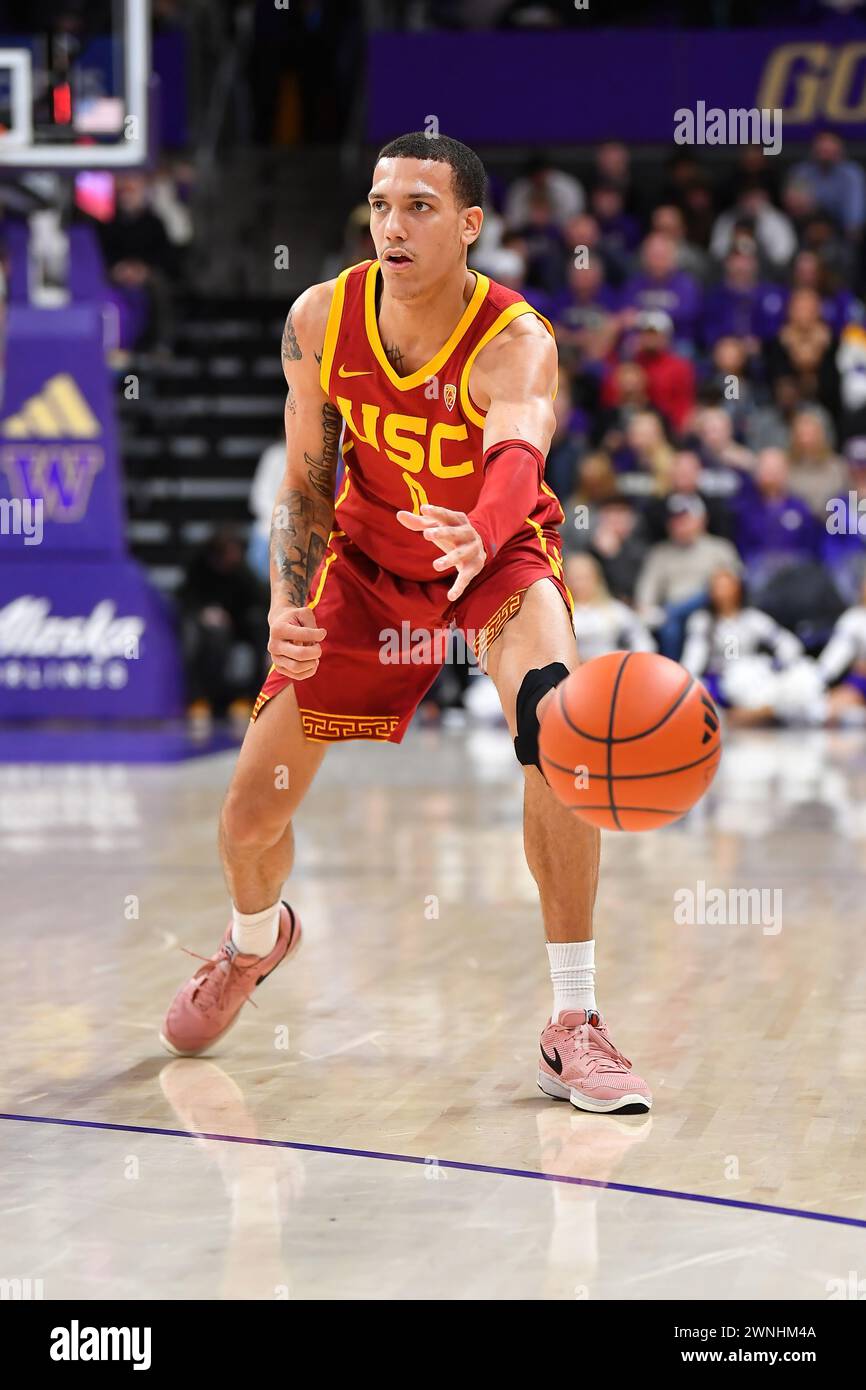 Seattle, WA, USA. 02nd Mar, 2024. USC Trojans guard Kobe Johnson (0 ...