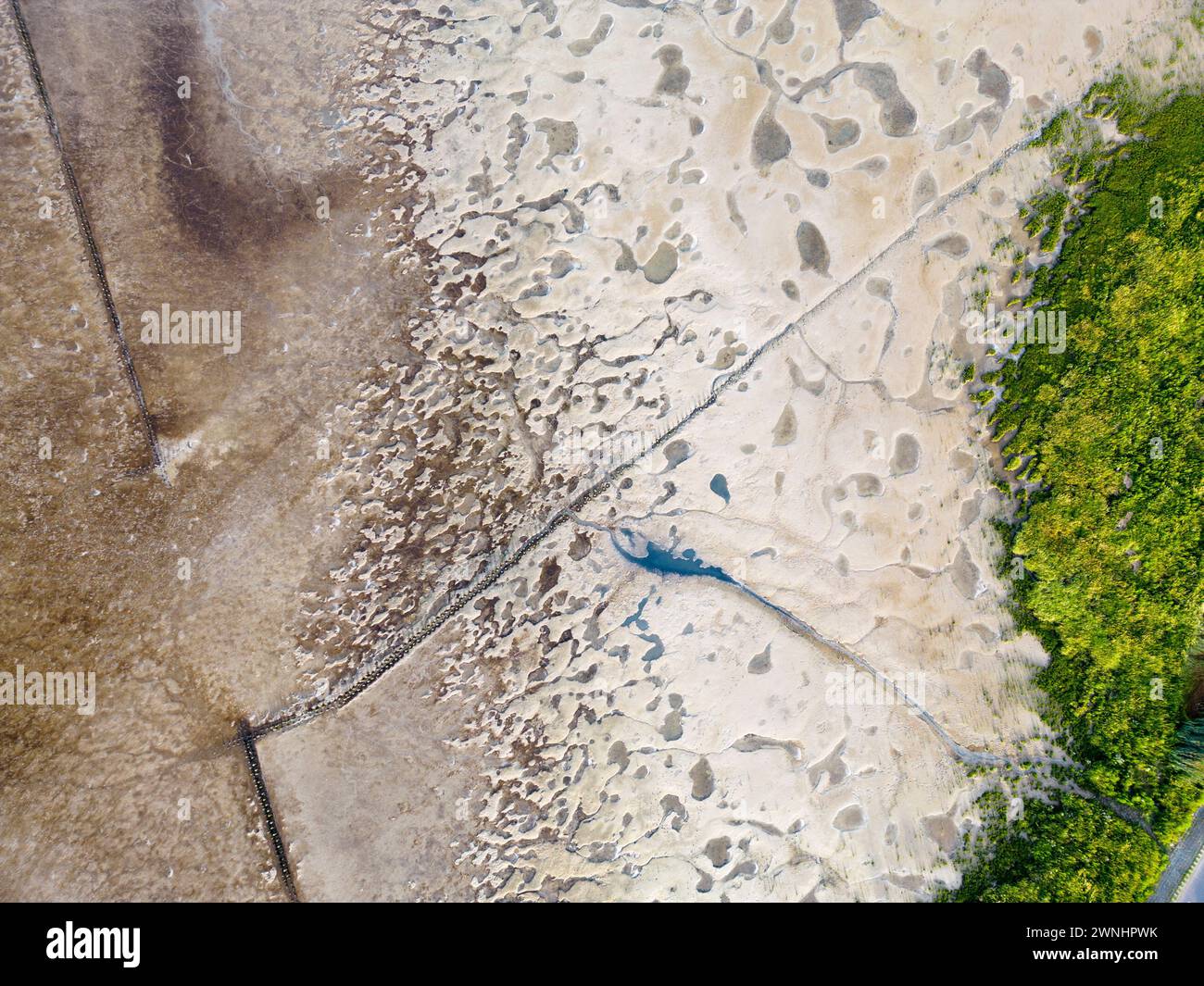 Aerial view of tidal channels and gullies , Waddenzee, The Netherlands ...