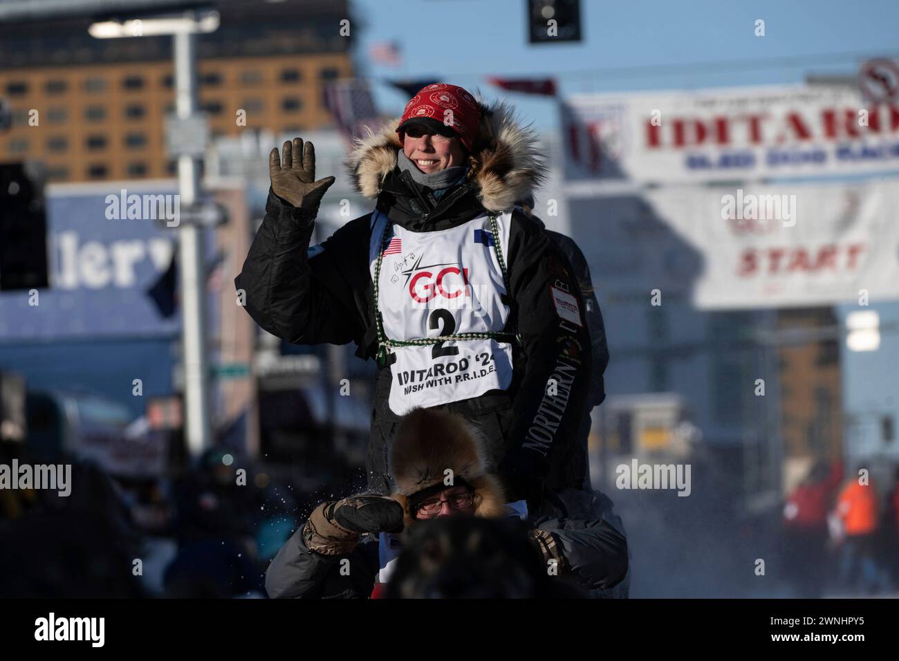 Anna Berington is the first racer to leave the starting line for the ...