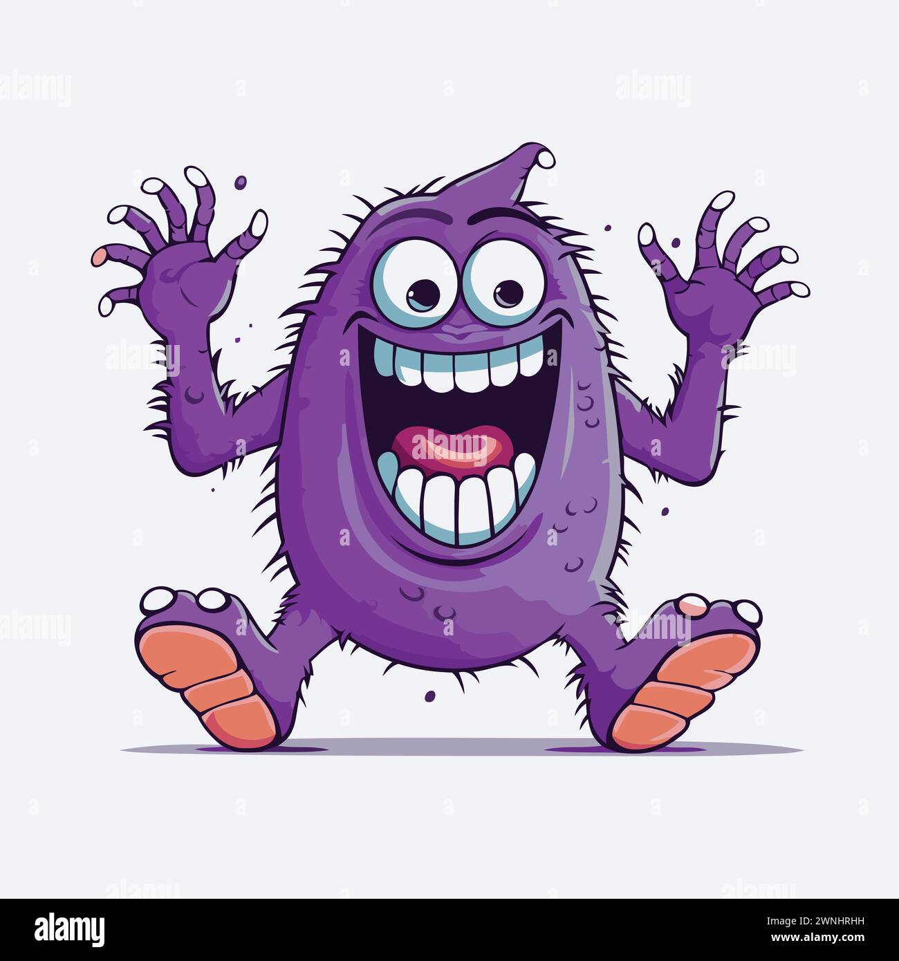 Funny cartoon monster with hands up. Vector illustration on white ...