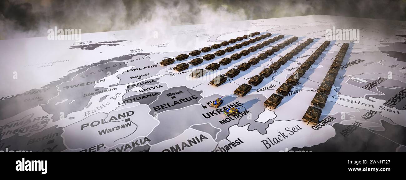 A dramatic display of tanks on a map covering the Northern European ...