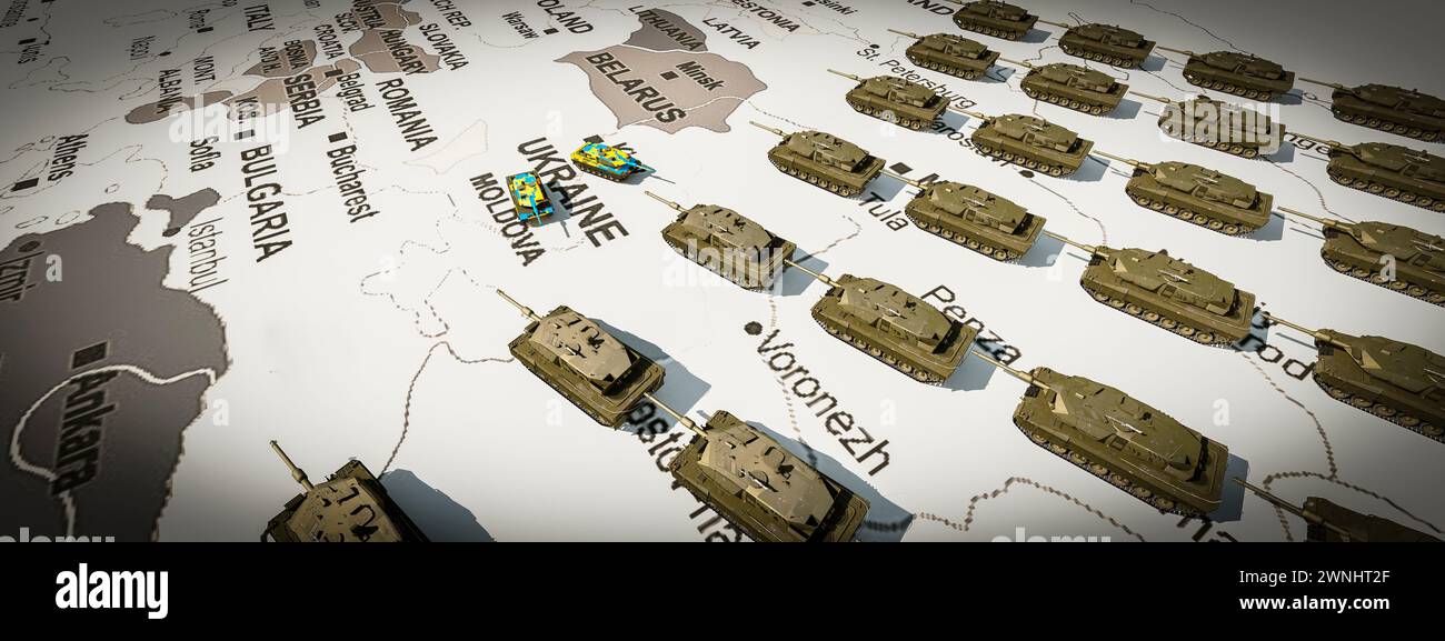 Model tanks arranged on a 3D map, depicting military tactics in the ...