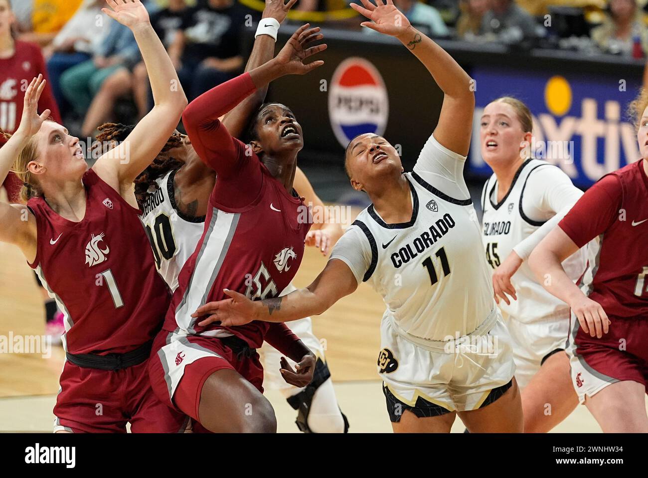 Washington State center Bella Murekatete (55) and Colorado forward Quay ...