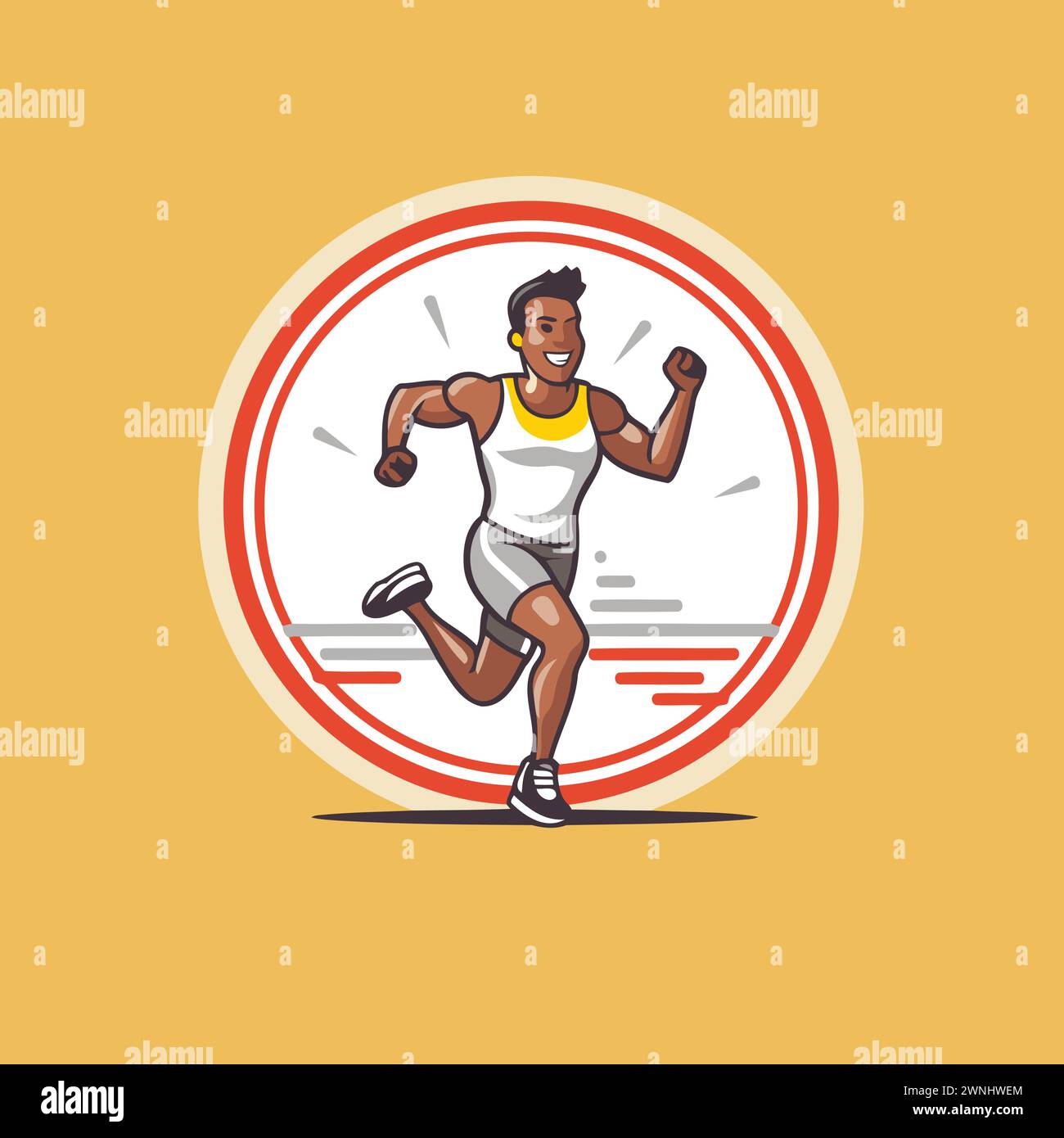 African american runner running on circle background vector ...