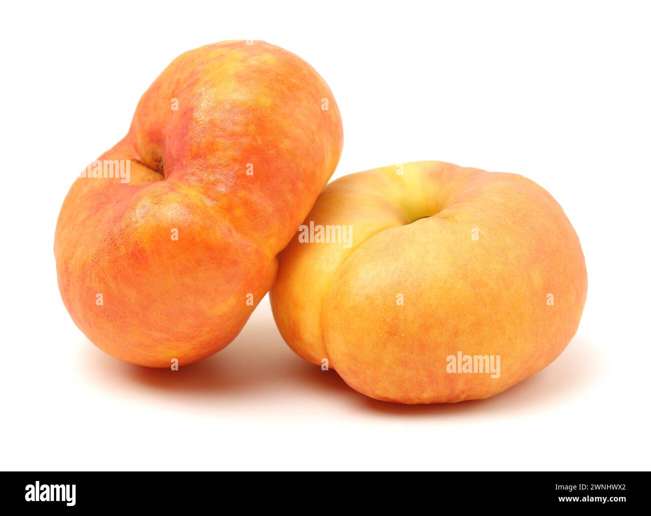 chinese flat peaches on white background Stock Photo - Alamy