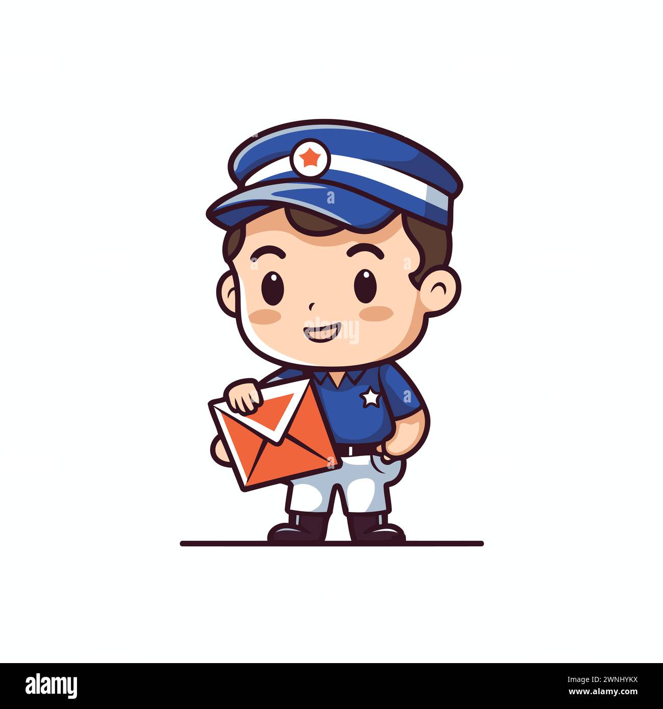 Postman with letter. Cute cartoon character. Vector illustration Stock ...