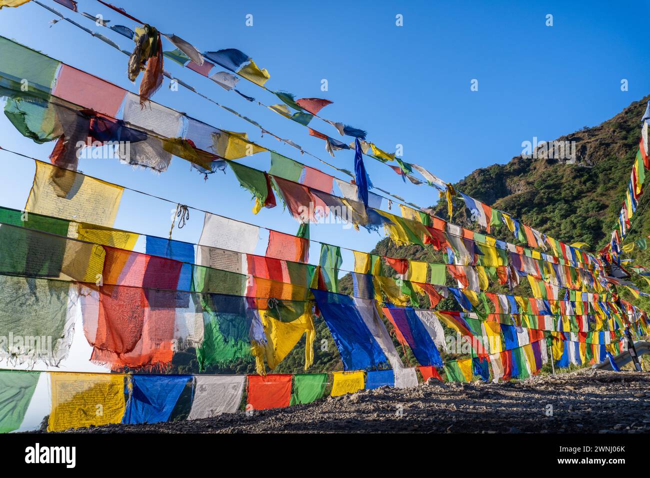 Tibetan Prayer Flags Fluttering in Dehradun Foothills, Uttarakhand ...
