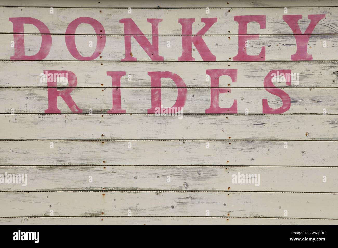 Sign on a wooden background offering Donkey Rides at Weymouth Beach in ...