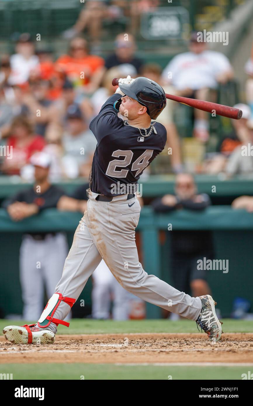 Sarasota FL USA; New York Yankees right fielder Alex Verdugo (24) flies ...