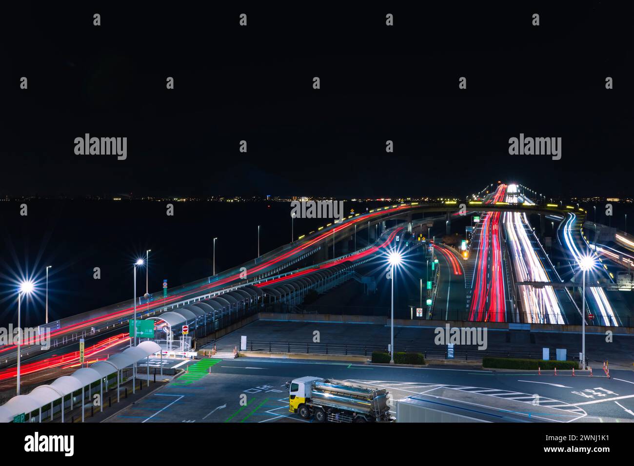 A night traffic jam on the highway at Tokyo bay area in Chiba Stock ...