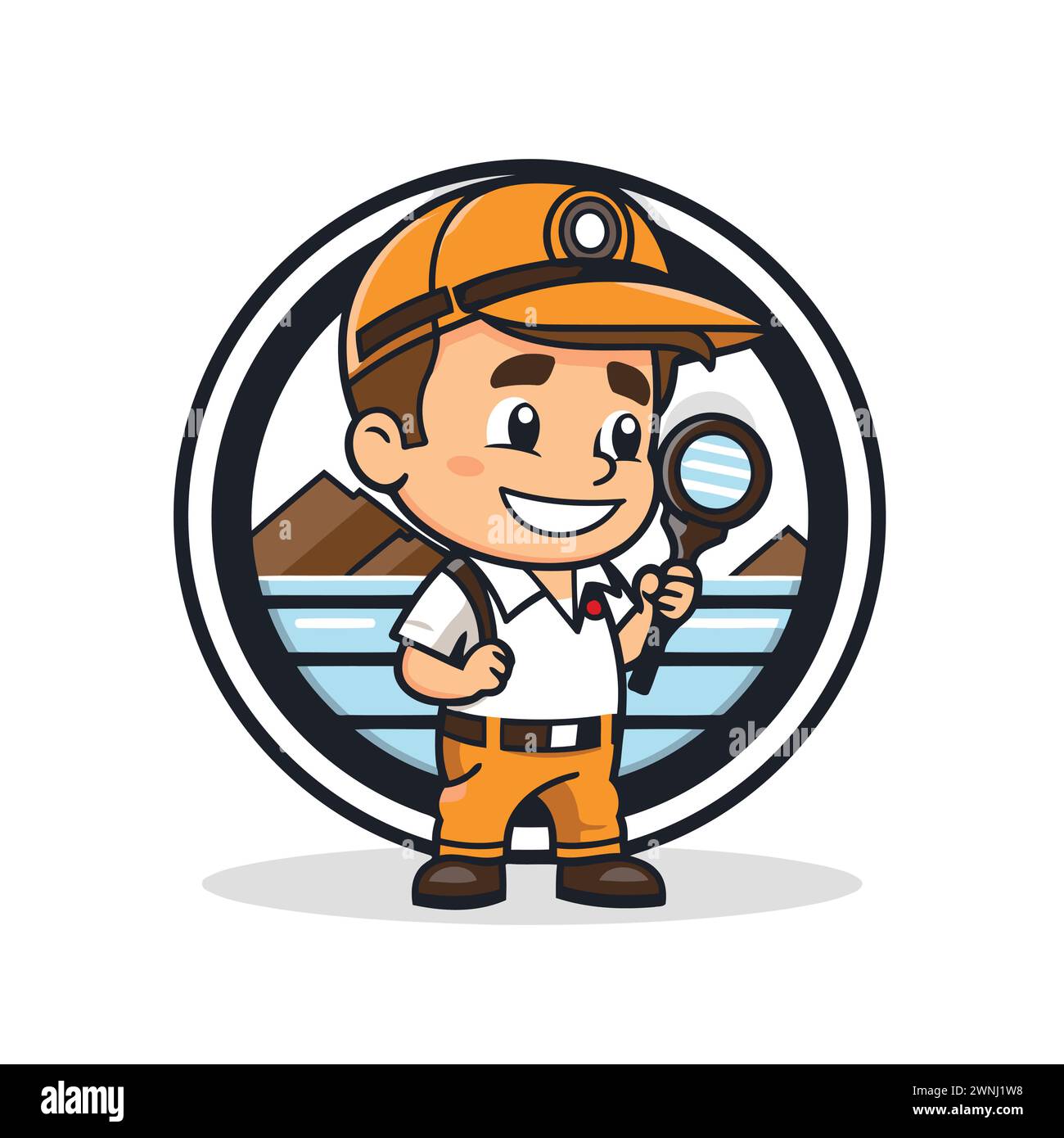 Cute Construction Worker Mascot Character with Magnifying Glass Vector ... Cute Construction Worker Mascot Character with Magnifying Glass Vector ...