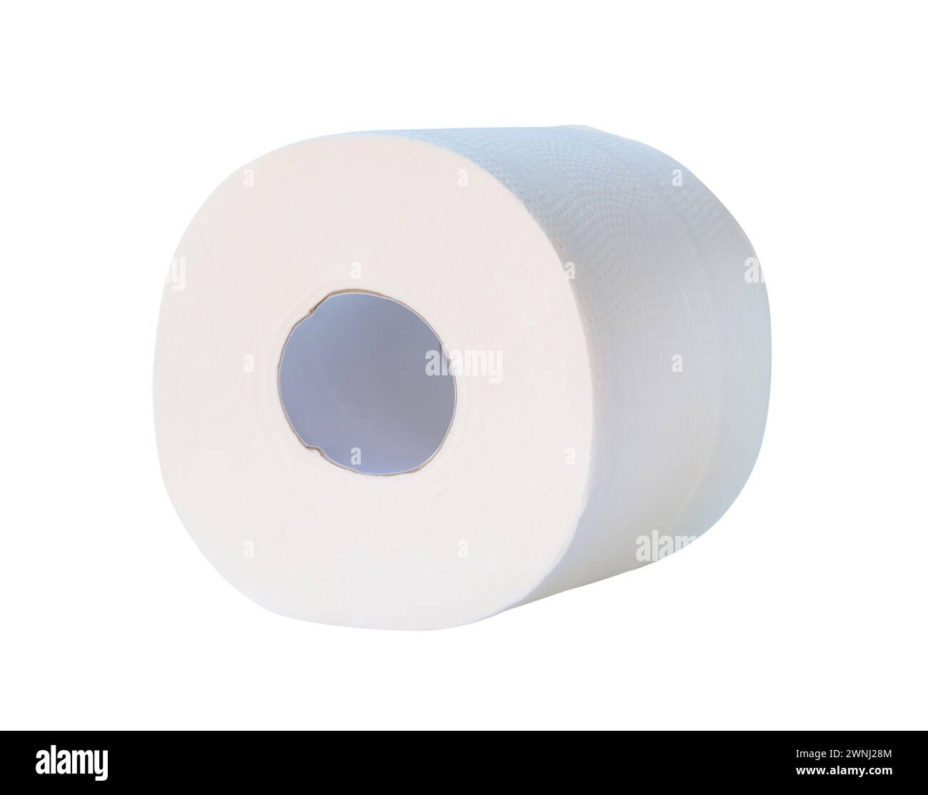 Side view of white tissue paper roll is isolated on white background ...