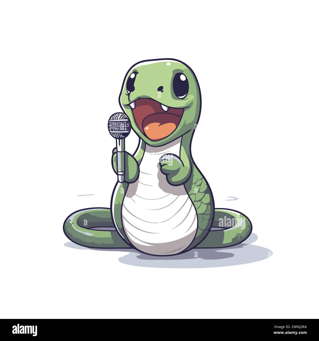 Cute snake singing karaoke isolated on white background vector ...