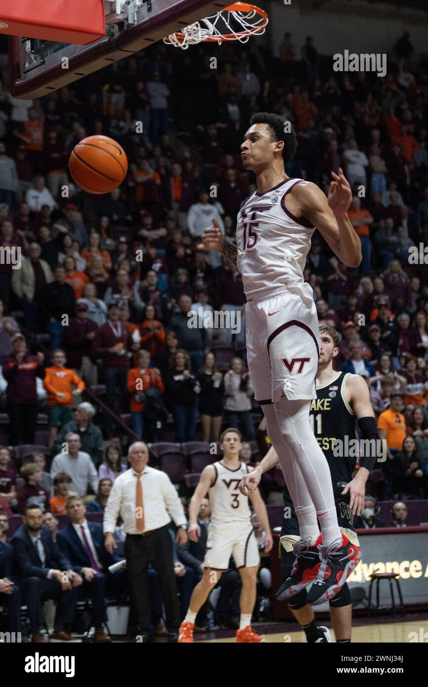 Blacksburg, VA, USA. 2nd Mar, 2024. Virginia Tech Hokies center Lynn ...