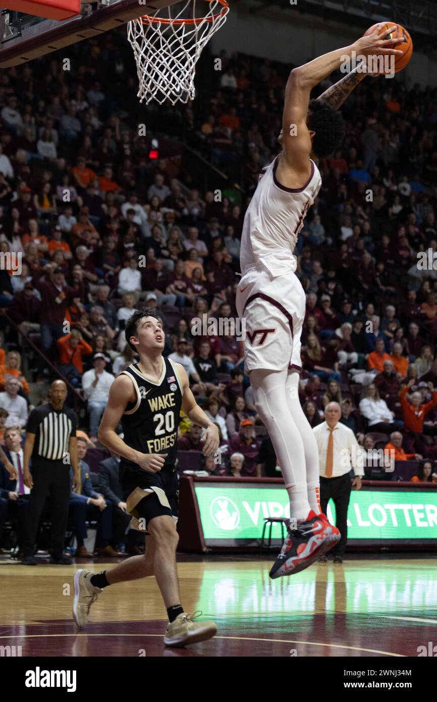 Blacksburg, VA, USA. 2nd Mar, 2024. Virginia Tech Hokies center Lynn ...