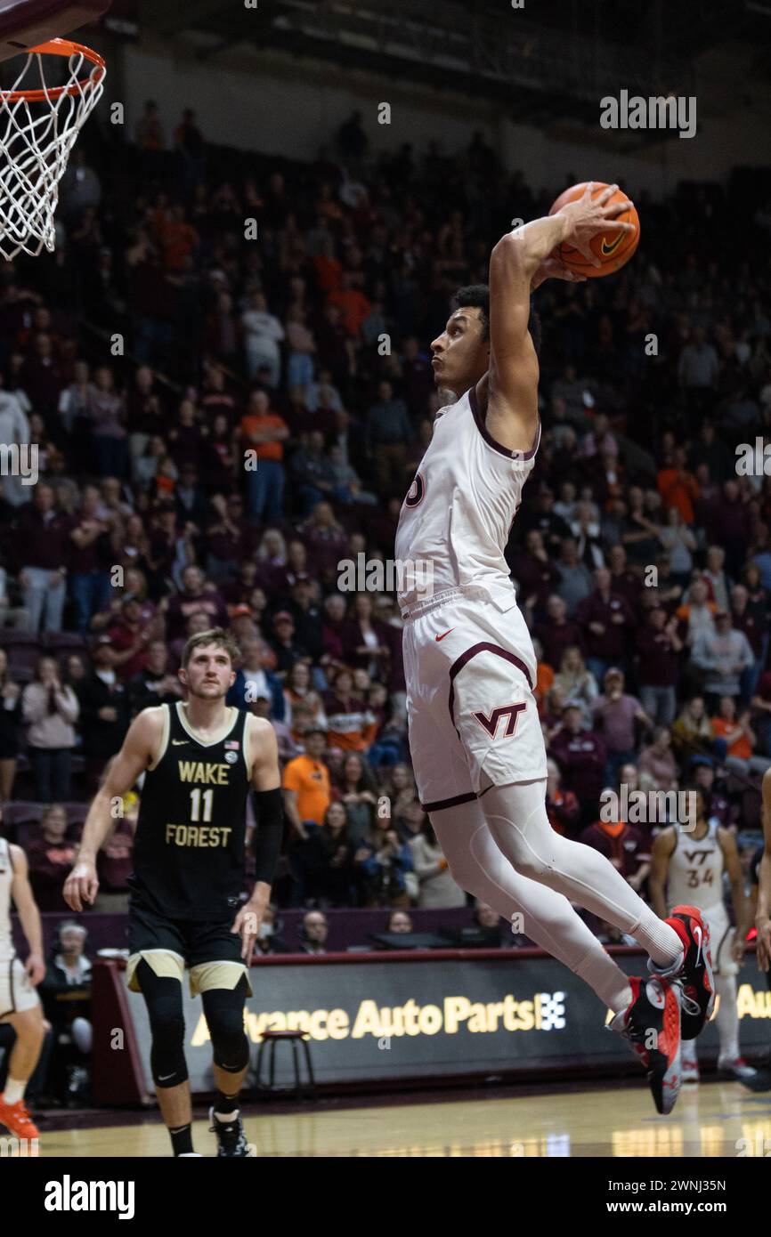 Blacksburg, VA, USA. 2nd Mar, 2024. Virginia Tech Hokies center Lynn ...
