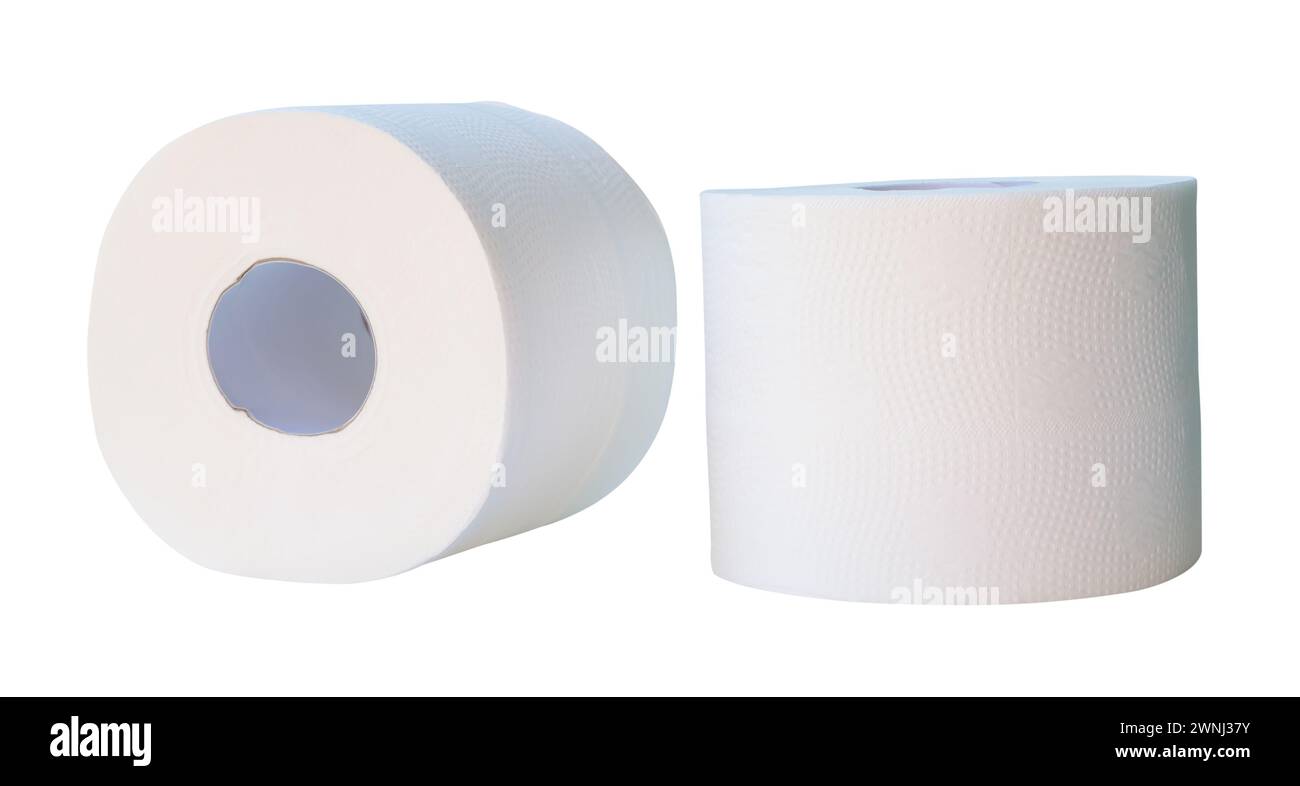 Front view of white tissue paper rolls in set is isolated on white ...