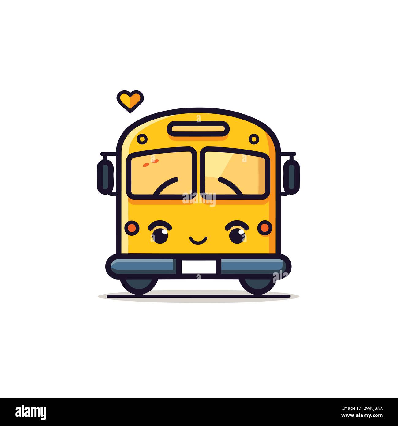 Cute yellow school bus with heart. Vector illustration on white ...